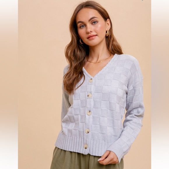 Hem & Thread | Sweaters | Cardigan Checker Board Button Down Silver ...